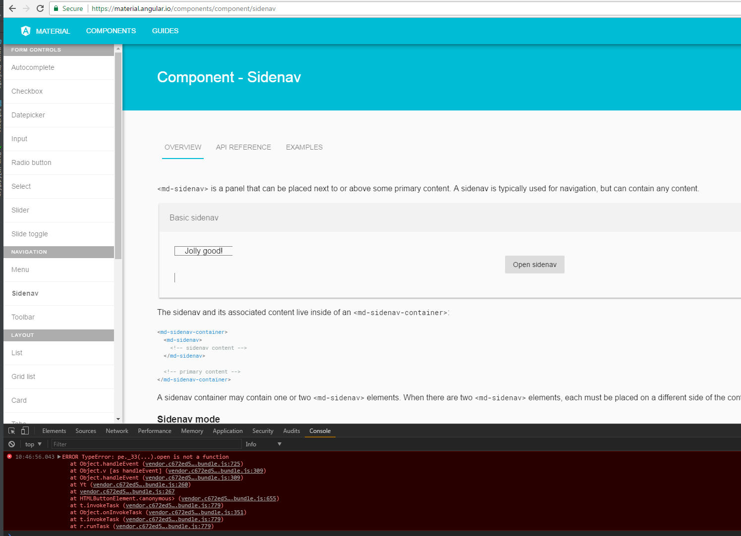 Sidenav component errors · Issue #5104 · angular/components · GitHub