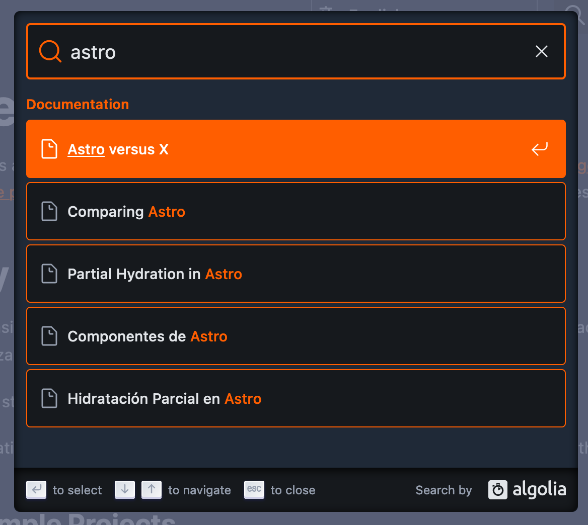 📘 DOC: Algolia Docsearch results don't discern language · Issue #1565 · withastro/astro · GitHub