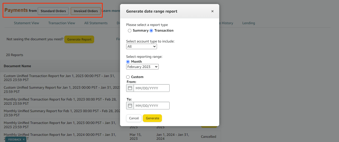 Feature Request - Payment Date range report by Transaction Wise · amzn selling-partner-api ...