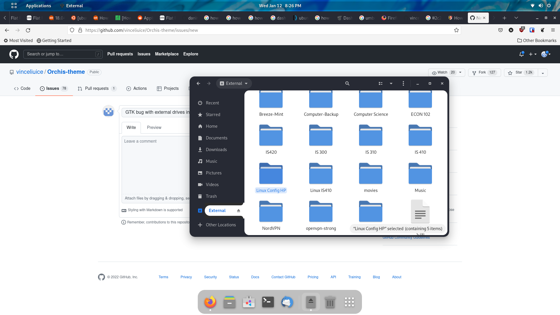 GTK bug (white section not flush) when selecting external drives in Gnome file explorer using ...