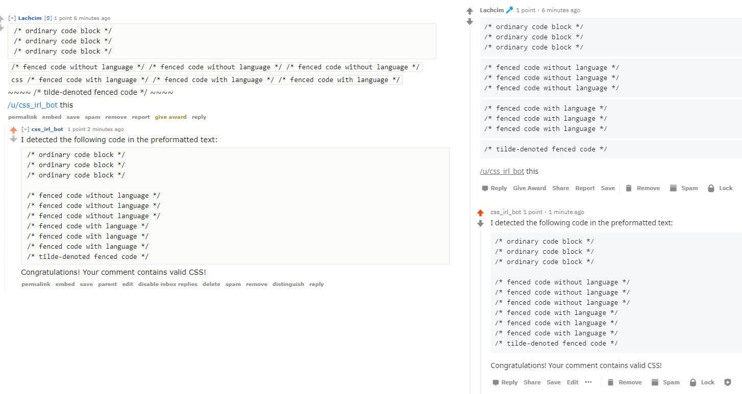 Named fenced code blocks are not recognized · Issue #5 · Lachcim/css-irl-bot · GitHub