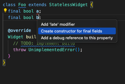 Generated constructors should appear at top of class · Issue #3977 · Dart-Code/Dart-Code · GitHub