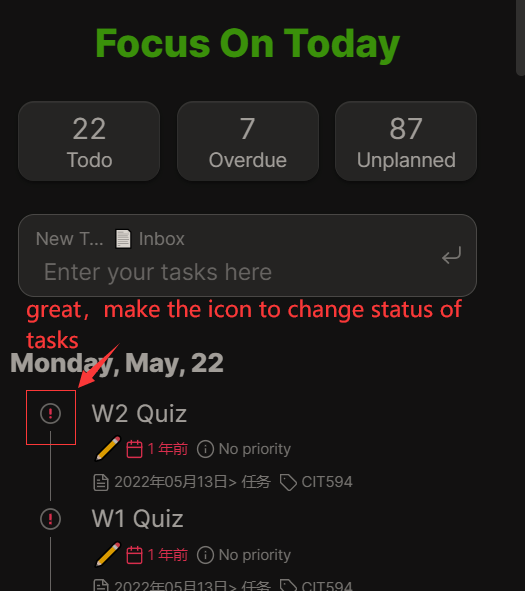 Support completing tasks like plugin ‘obsidian-checklist-plugin’ and changing tasks status with ...