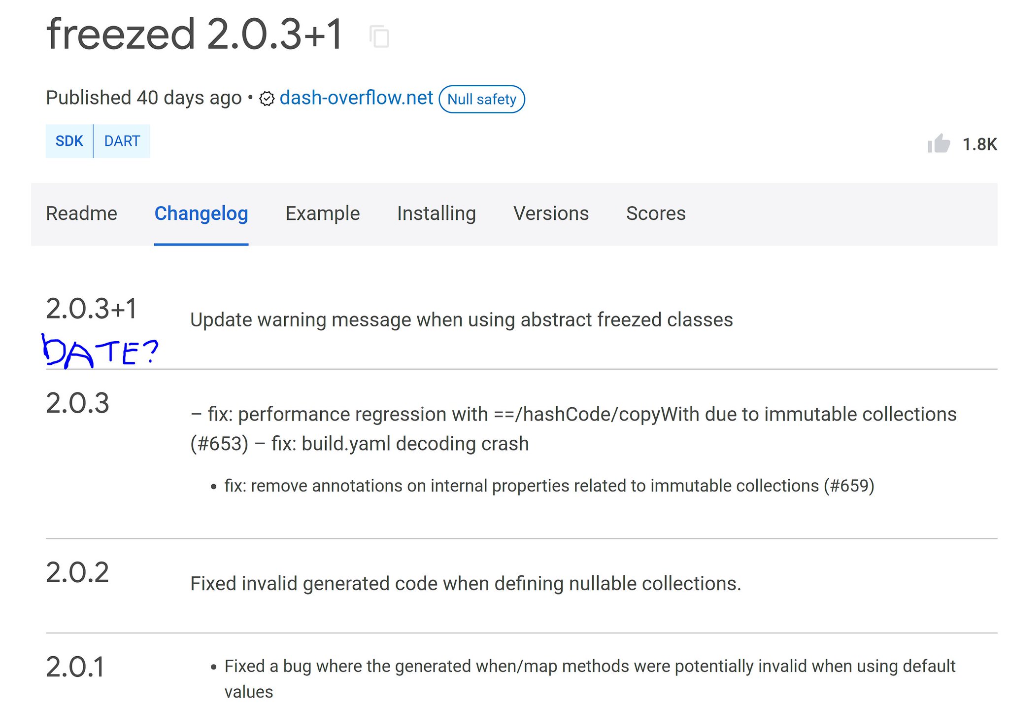Add Date/Time to Packages' Changelog on Pub Dev When viewing a Package's Changelog on pub.dev it ...