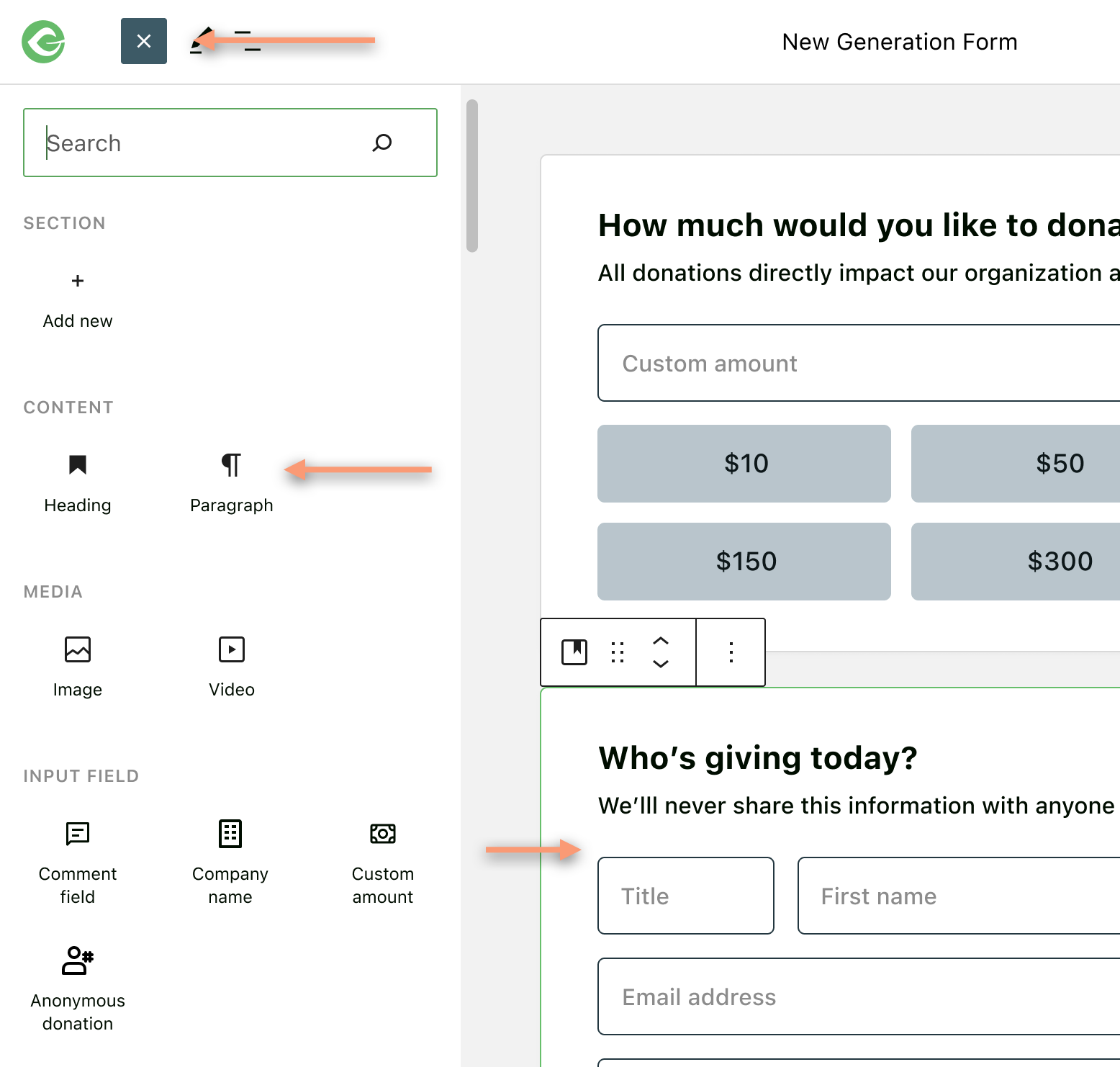 Add drag-and-drop block list sidebar · Issue #37 · impress-org/givewp-next-gen · GitHub