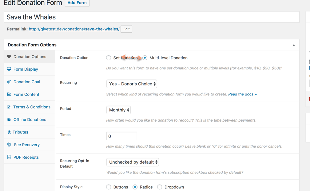 Multi-level should be the new default donation form type when adding ...