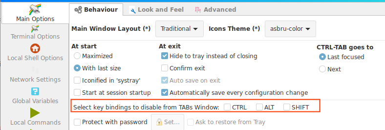 "Select key bindings to disable from TABs Window" not working for "alt-p". · Issue #590 · asbru ...