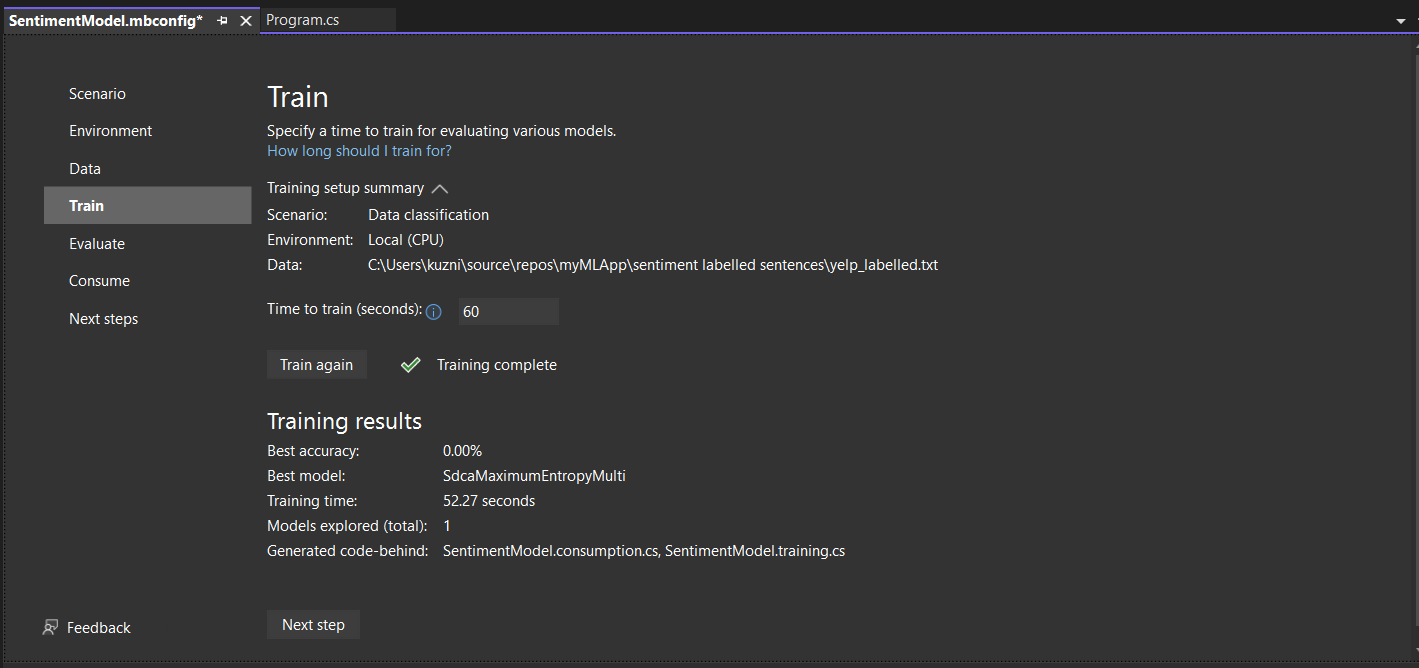 ML Model from ML.NET walkthrough 0% accuracy · Issue #1987 · dotnet/machinelearning-modelbuilder ...