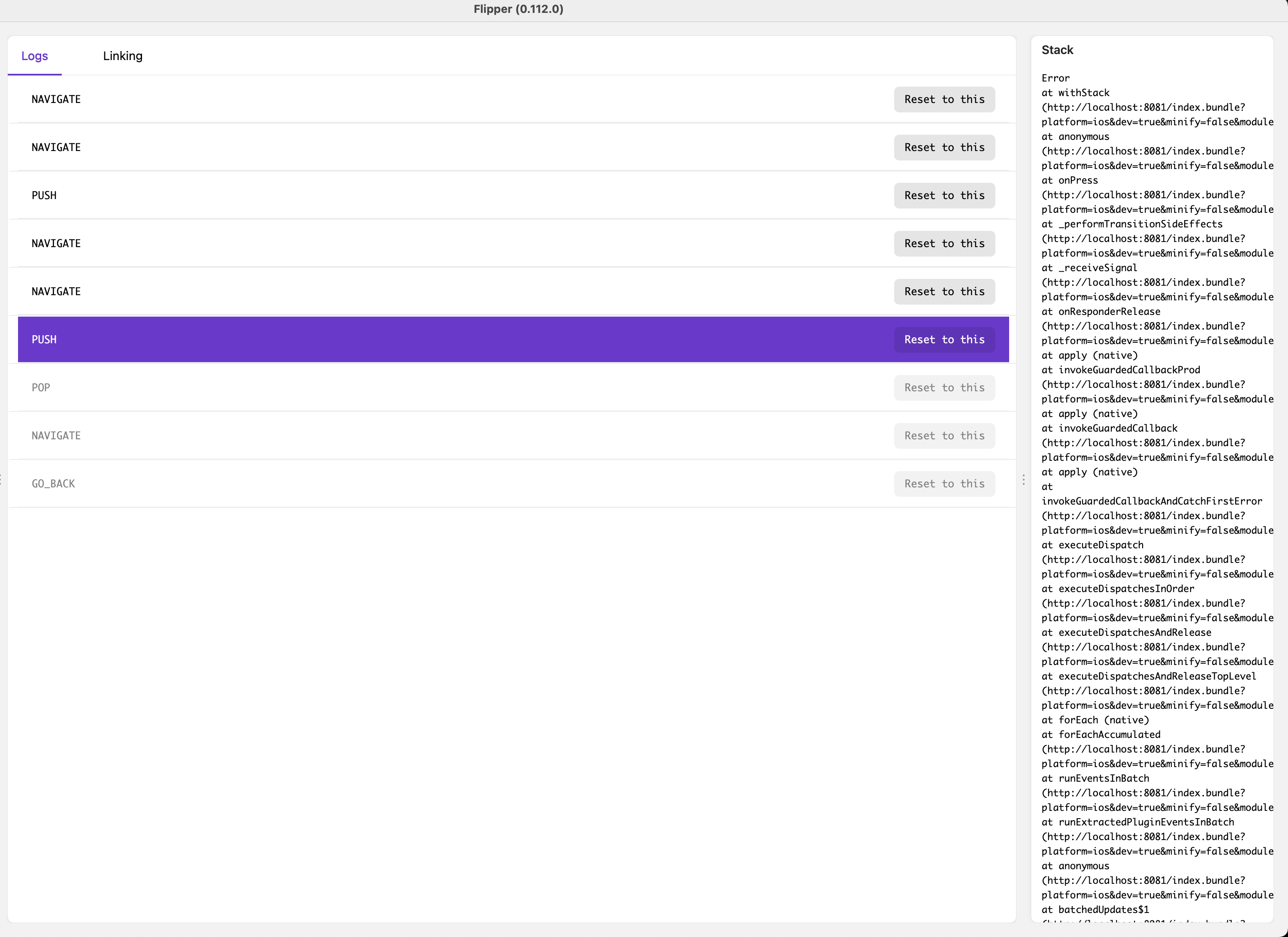 Flipper DevTools error on PUSH, POP & GO_BACK actions (+ dark theme incompatibility) · Issue ...