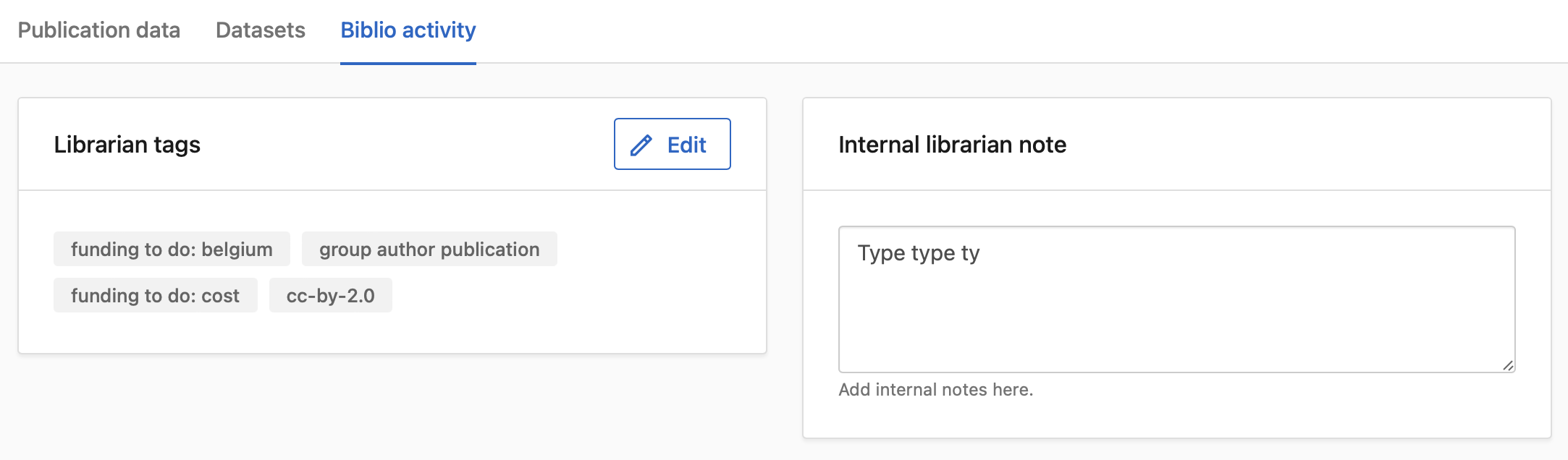 As a librarian, I can add an "internal librarian message" to communicate with my colleagues ...