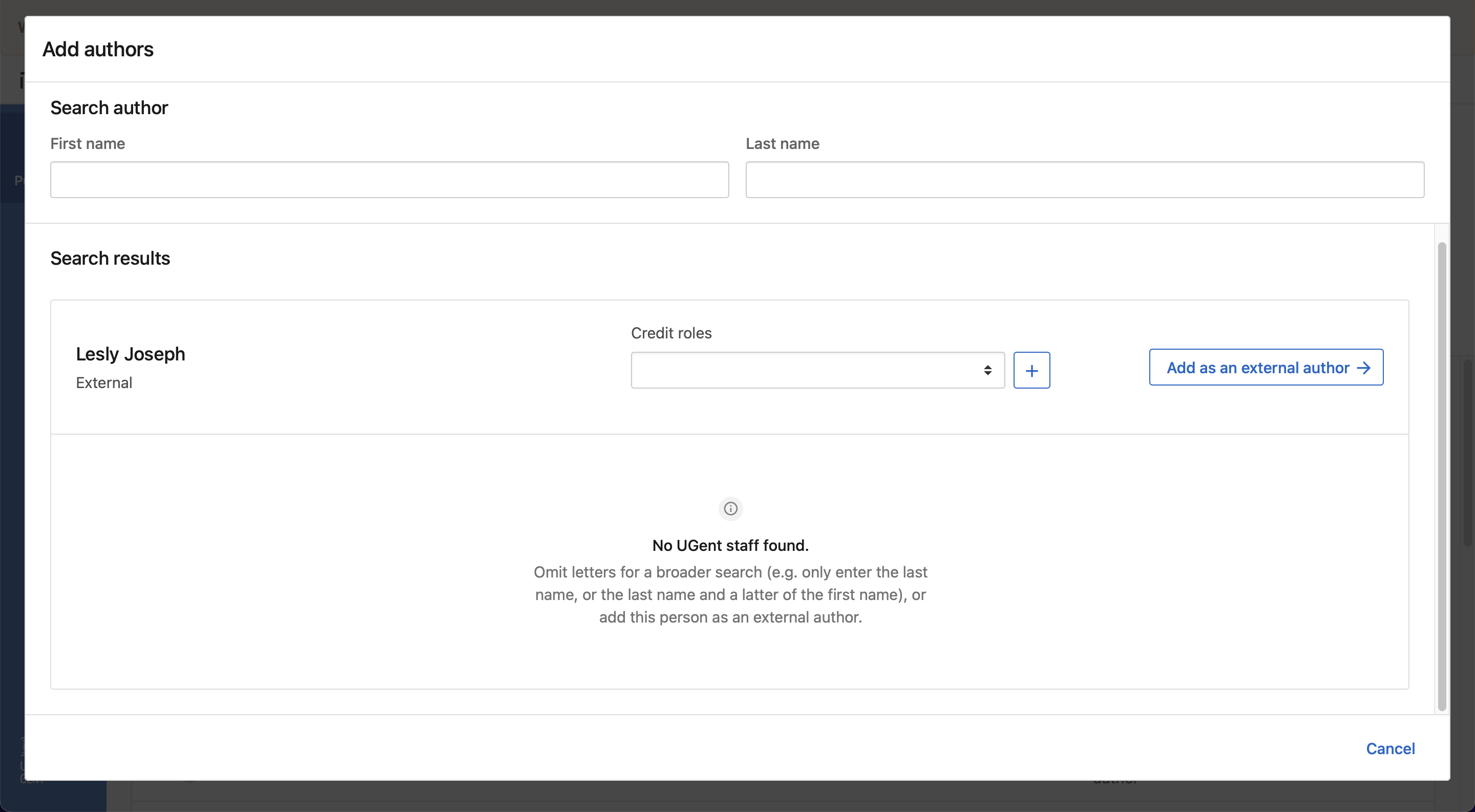 Authors, editors or creators search no results · Issue #607 · ugent-library/biblio-backoffice ...