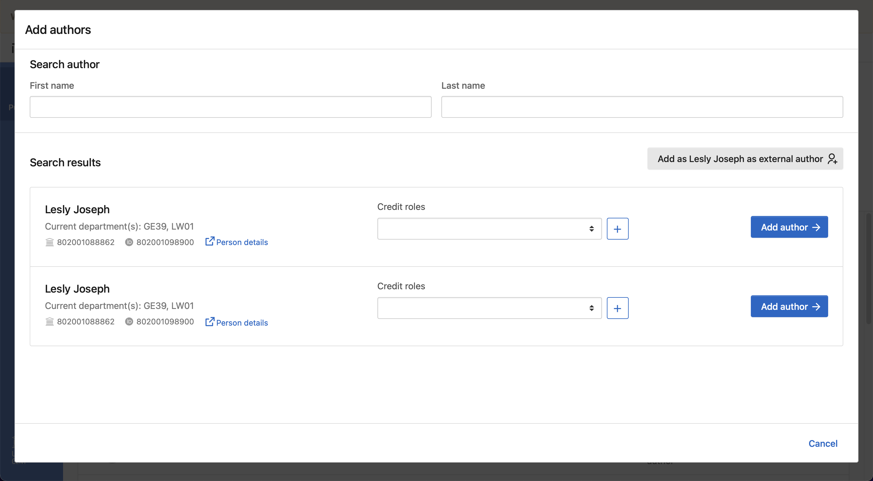 Authors, editors, creators search results · Issue #605 · ugent-library/biblio-backoffice · GitHub