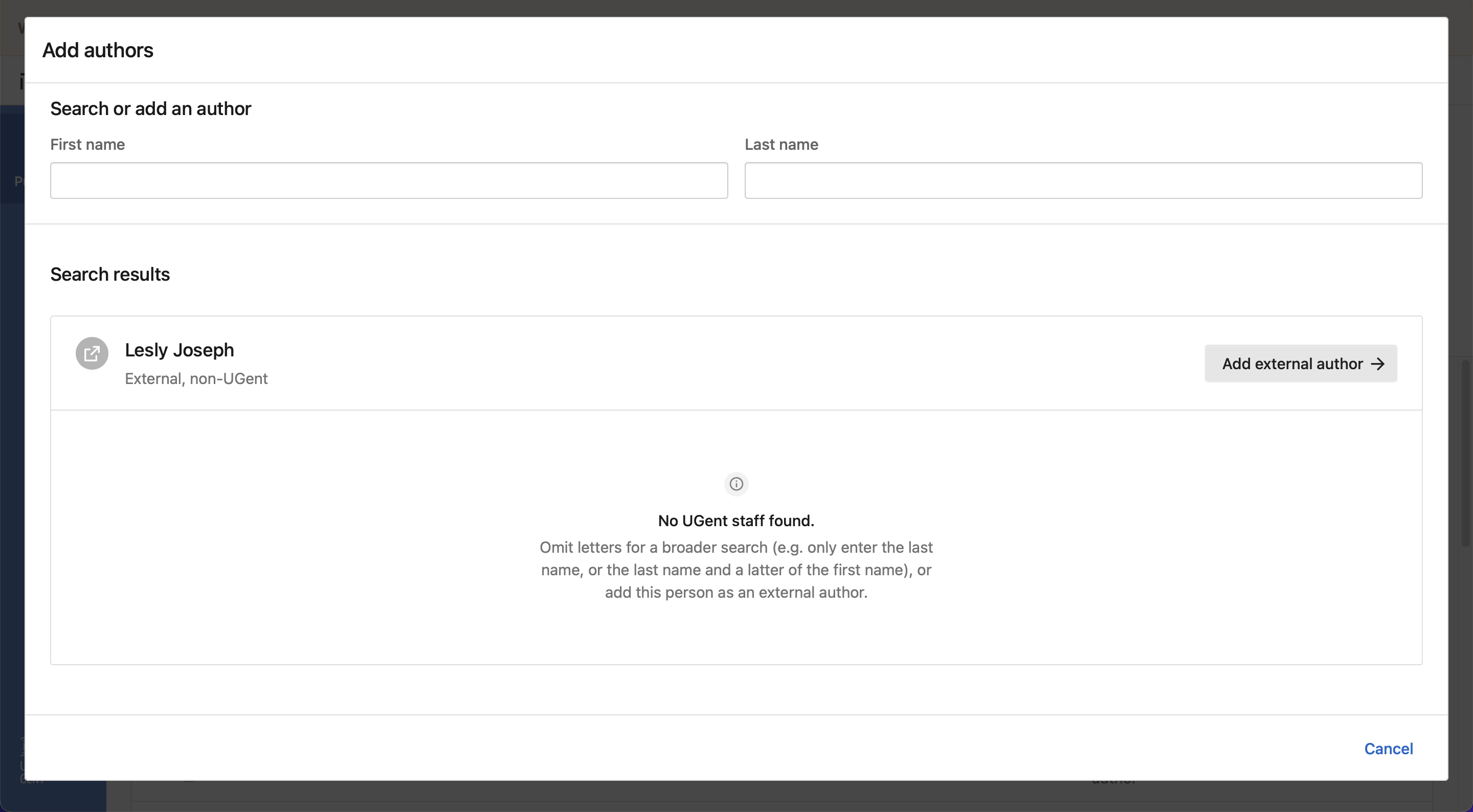 Authors, editors or creators search no results · Issue #607 · ugent-library/biblio-backoffice ...