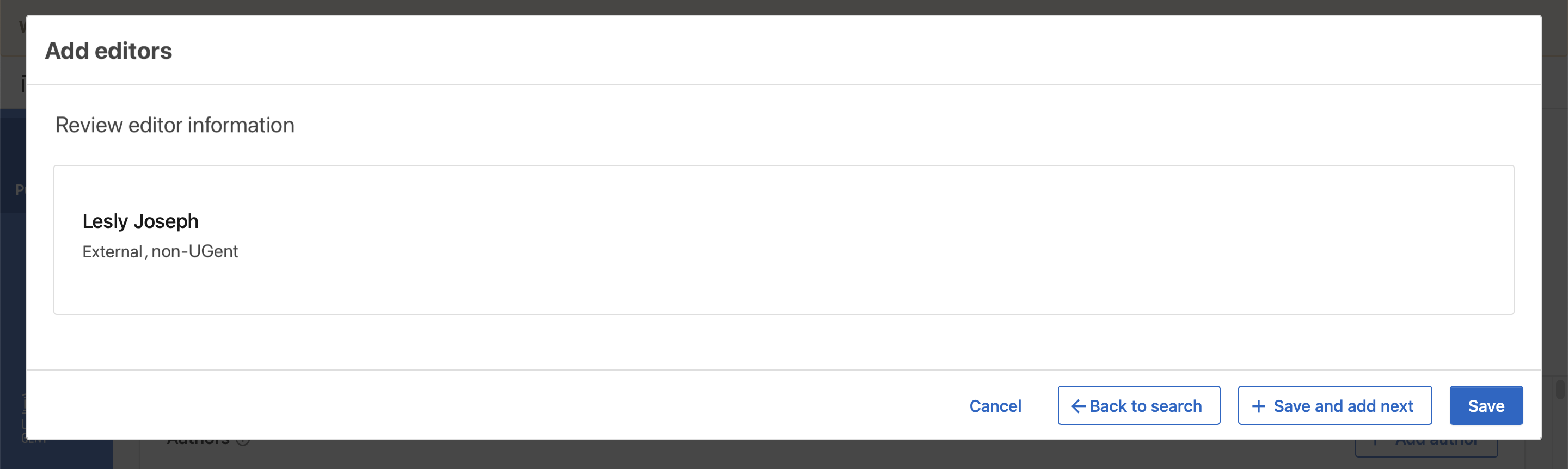 Authors, editors, creators search results · Issue #605 · ugent-library/biblio-backoffice · GitHub