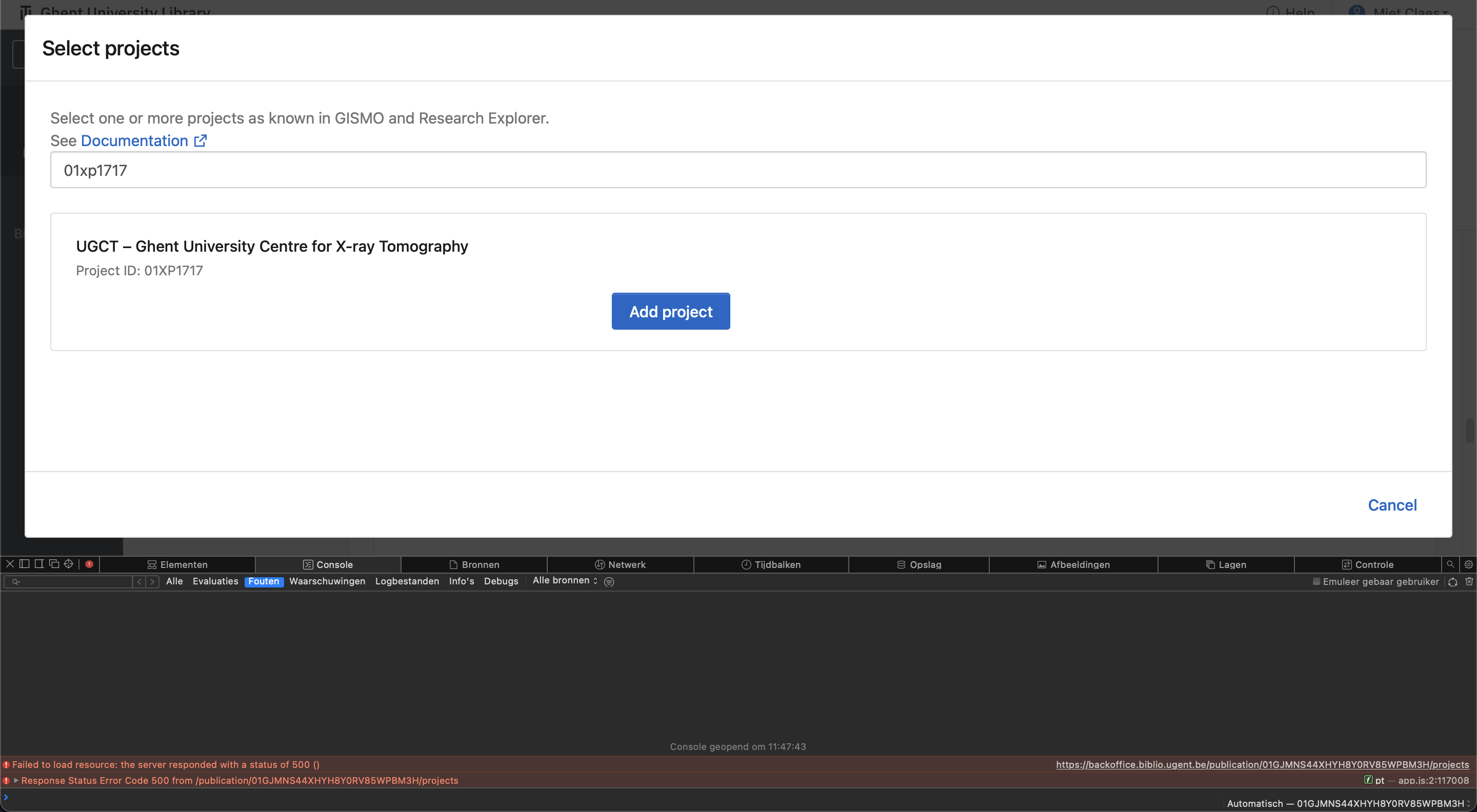[urgent] Certain projects cannot be selected any longer · Issue #984 · ugent-library/biblio ...