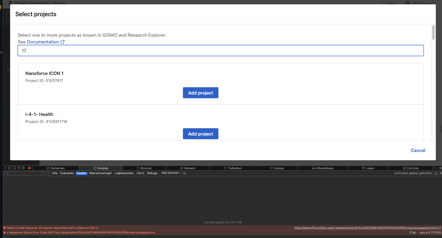 [urgent] Certain projects cannot be selected any longer · Issue #984 · ugent-library/biblio ...
