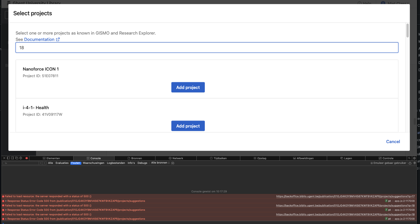[urgent] Certain projects cannot be selected any longer · Issue #984 · ugent-library/biblio ...
