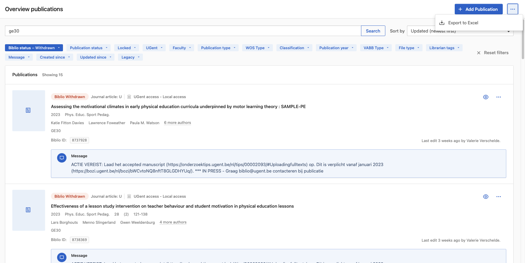 [urgent] UGent authors list incomplete in export · Issue #1034 · ugent-library/biblio-backoffice ...