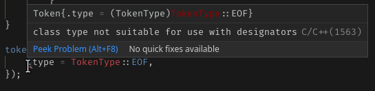 Designated struct initializtion with default values gives an error ...