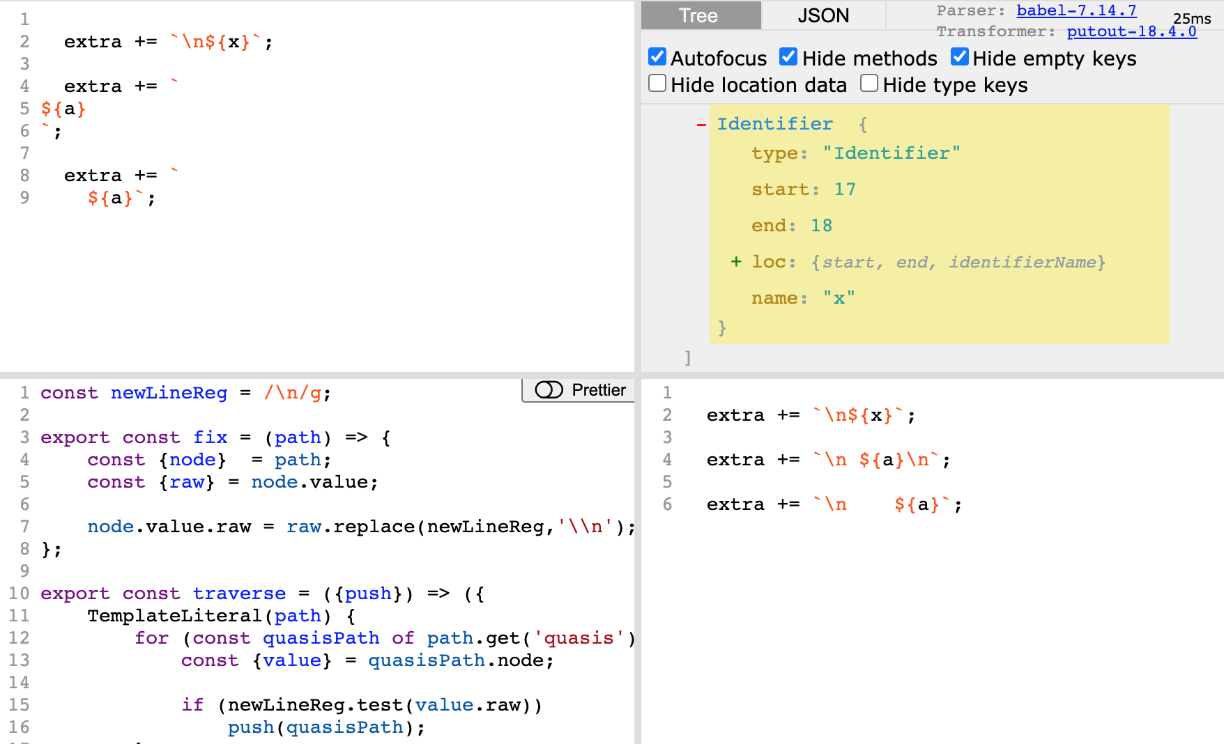 Tracing adds indents within multi-line strings · Issue #3 · coderaiser/estrace · GitHub