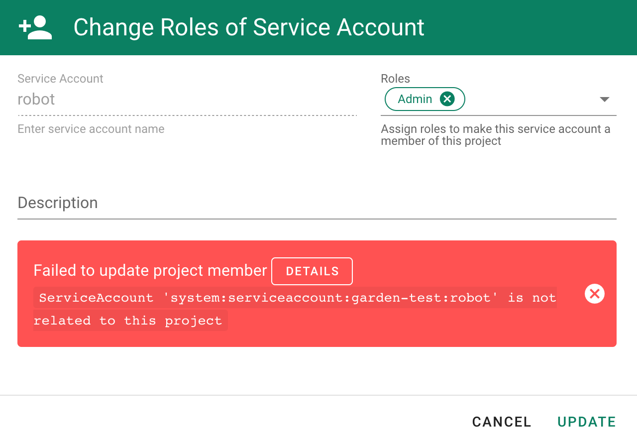 Update of foreign service accounts not possible · Issue #1350 · gardener/dashboard · GitHub