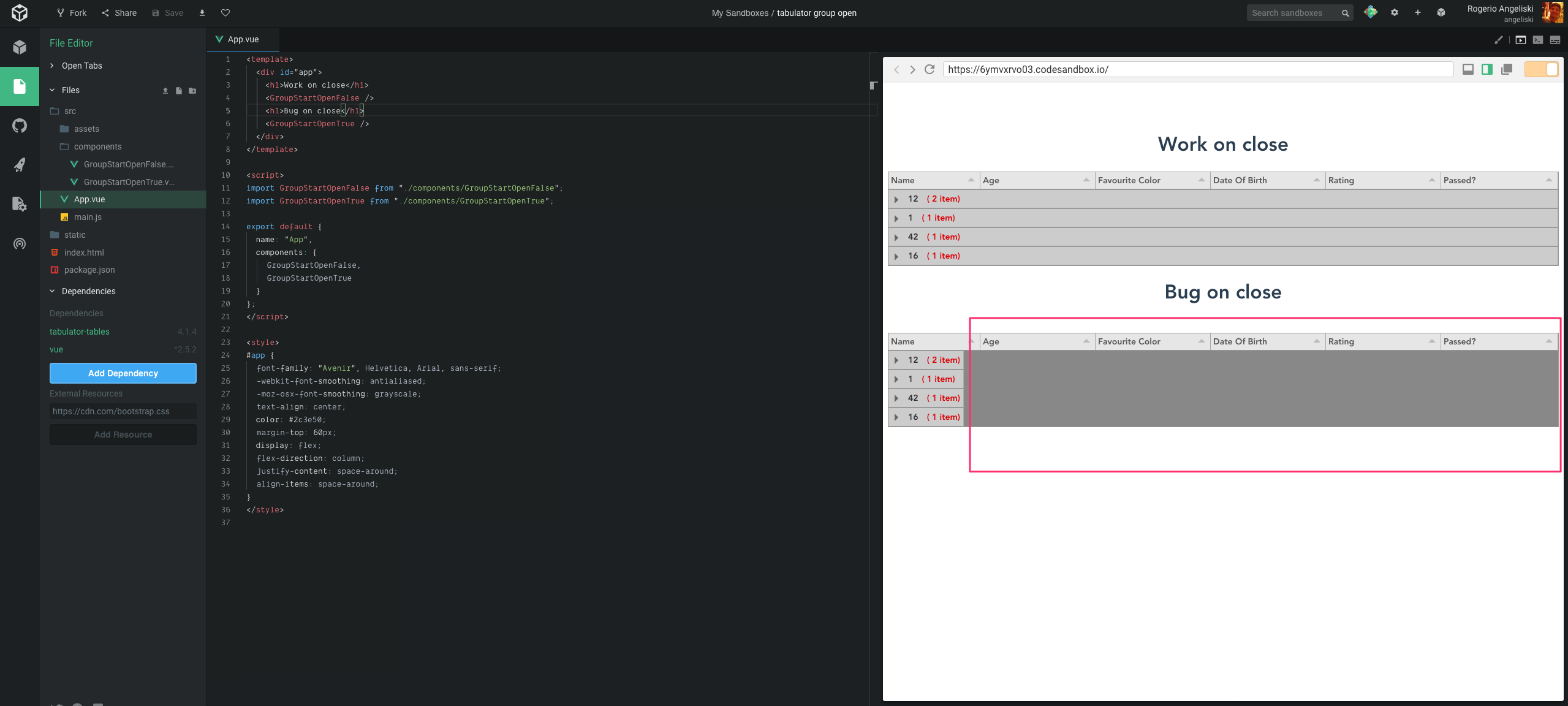 Black area on close groups - width not resize · Issue #1668 · olifolkerd/tabulator · GitHub