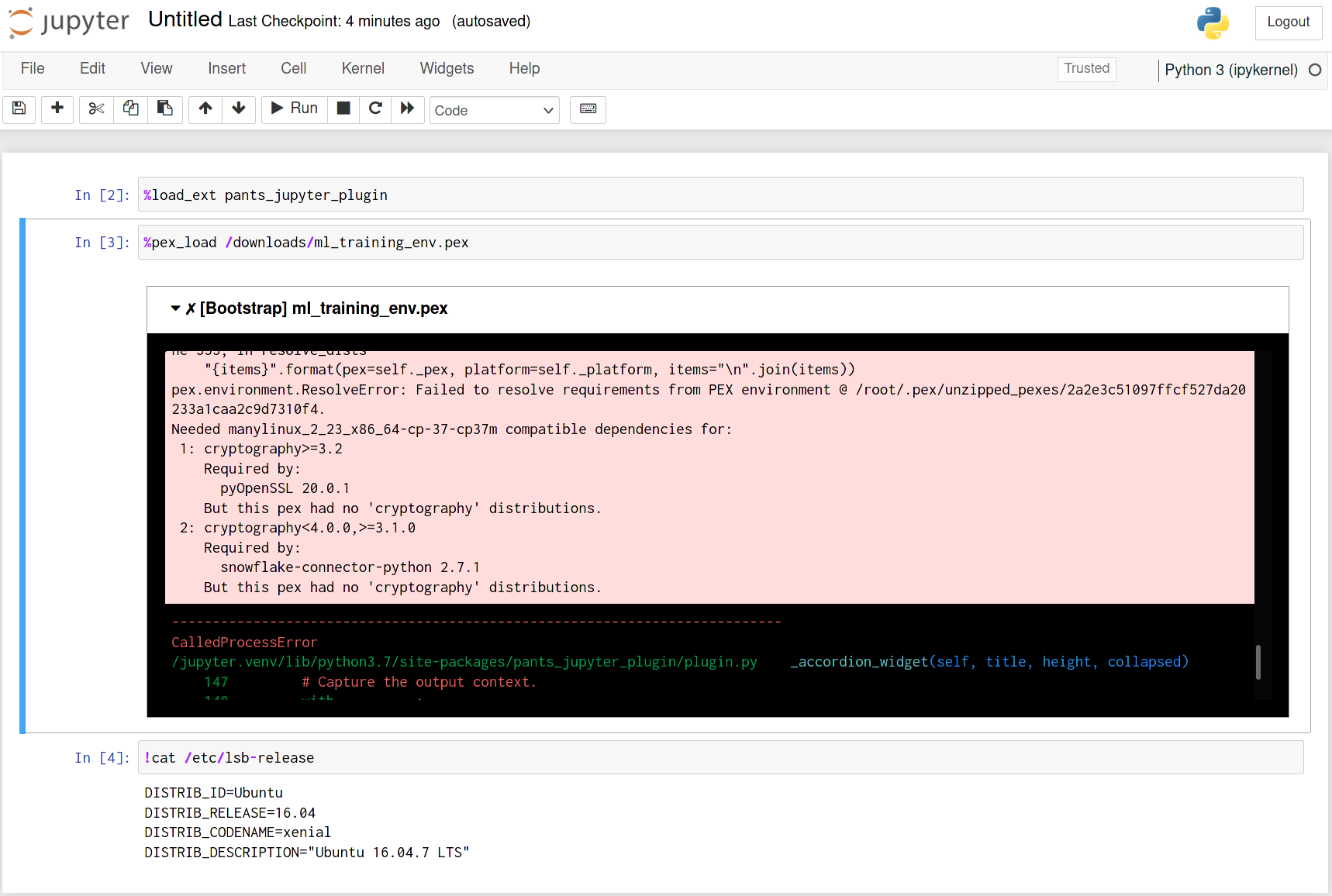 Improve `%pex_load` error reporting. · Issue #38 · pantsbuild/pants-jupyter-plugin · GitHub