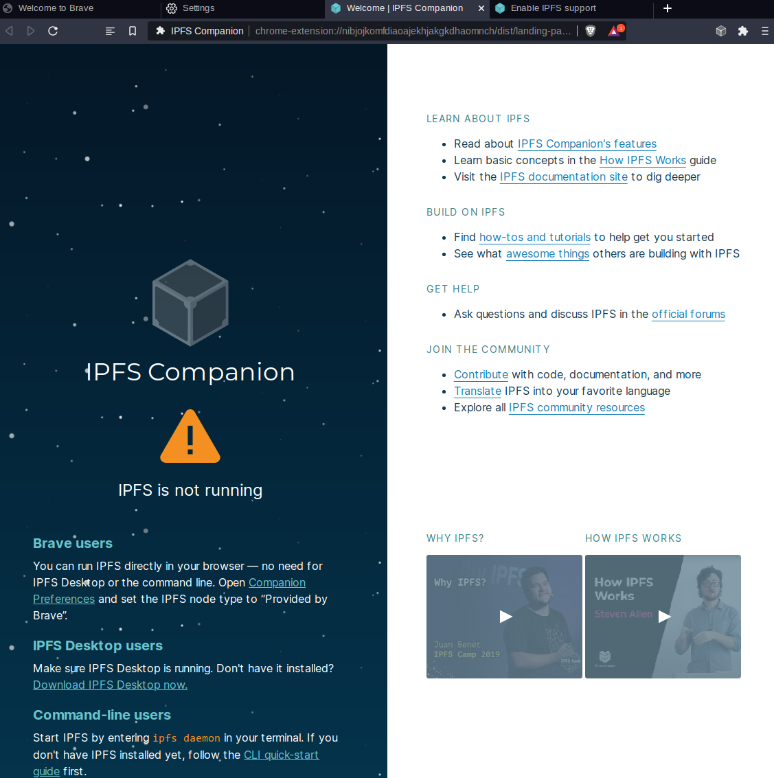 Unable to connect to API of Brave node · Issue #983 · ipfs/ipfs-companion · GitHub