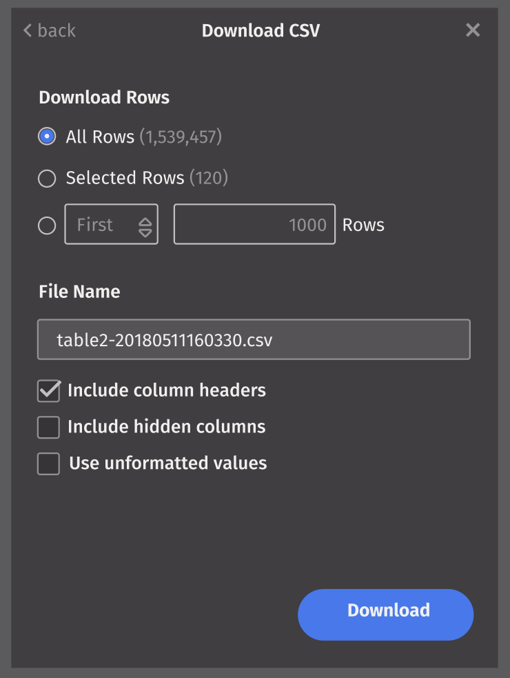 DH-12218: Add Download CSV options for hidden columns, headers and formatting · Issue #938 ...