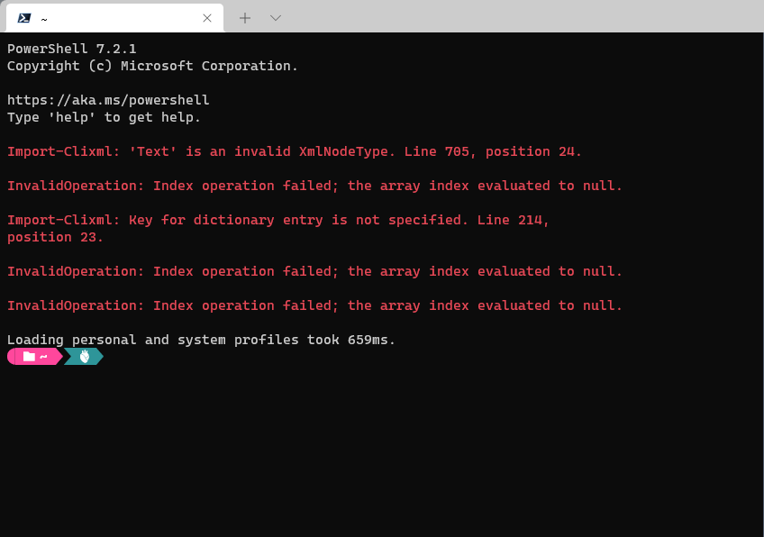 Errors when starting powershell with `oh-my-posh` in my startup profile ...