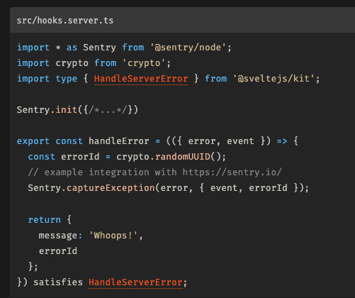 [docs] Docs for handleError Sentry usage is invalid · Issue #9577 · sveltejs/kit · GitHub