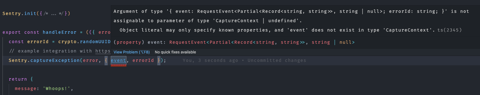 [docs] Docs for handleError Sentry usage is invalid · Issue #9577 · sveltejs/kit · GitHub