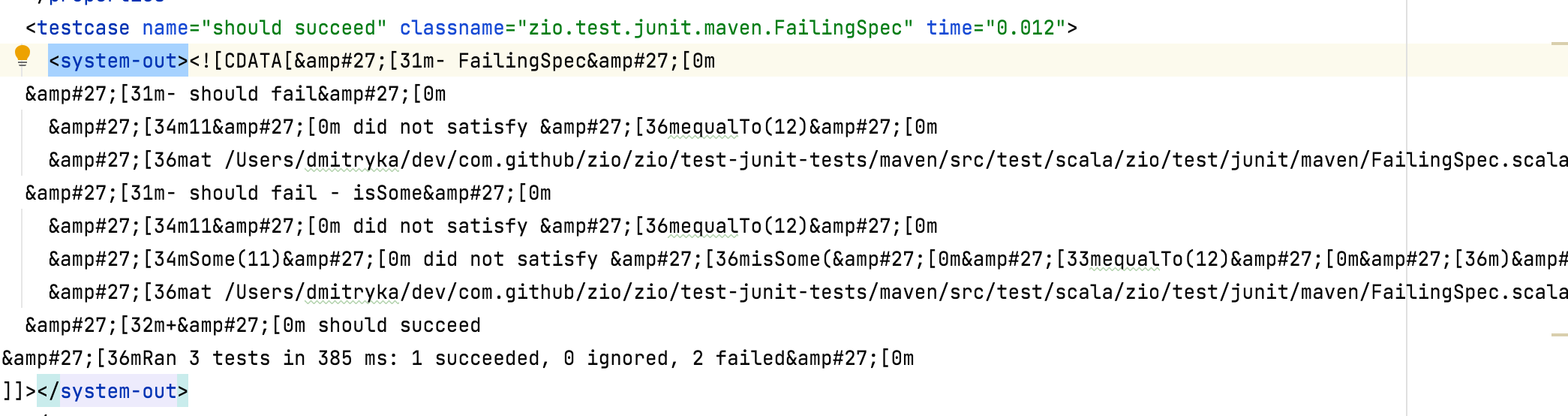 ZIO Test is not capturing the standard out and standard error into ...