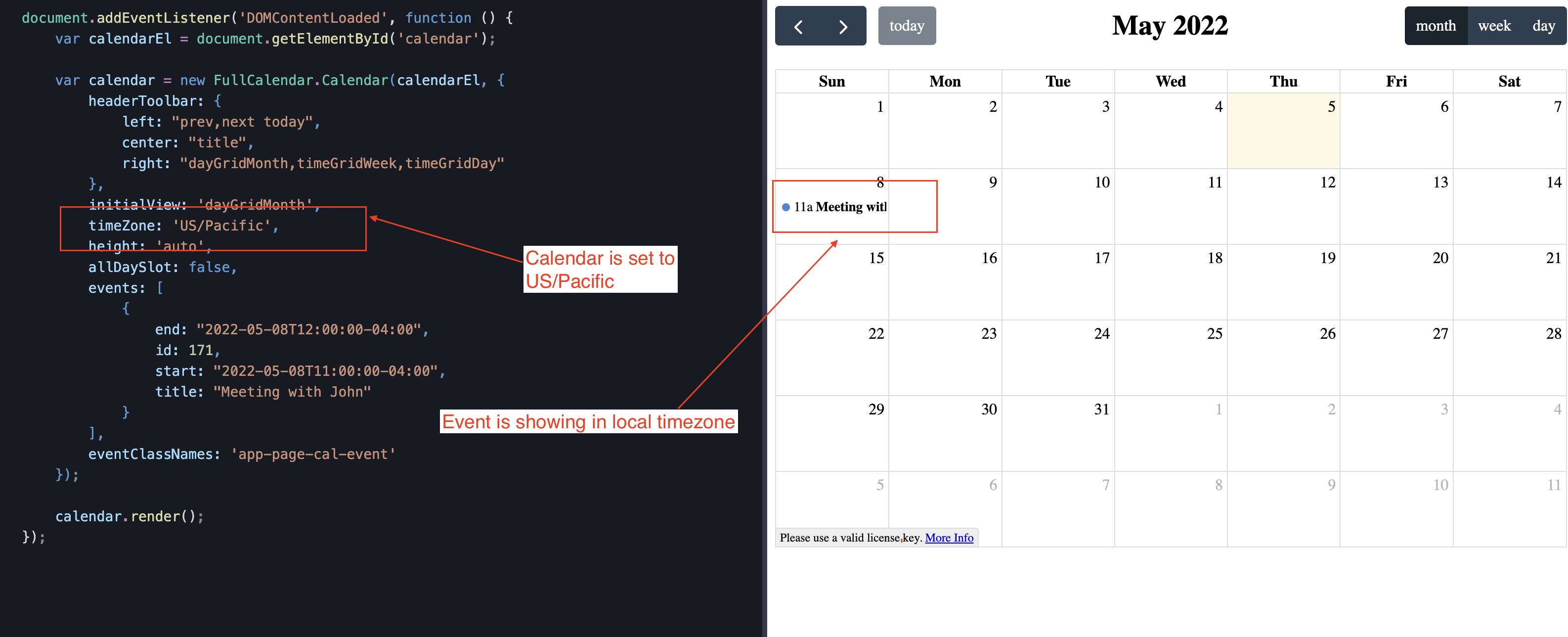 Timezone not getting applied to calendar events! · Issue #6840 · fullcalendar/fullcalendar · GitHub