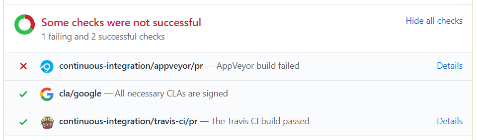 Fix Travis and AppVeyor CI integration in GitHub · Issue #418 · google ...