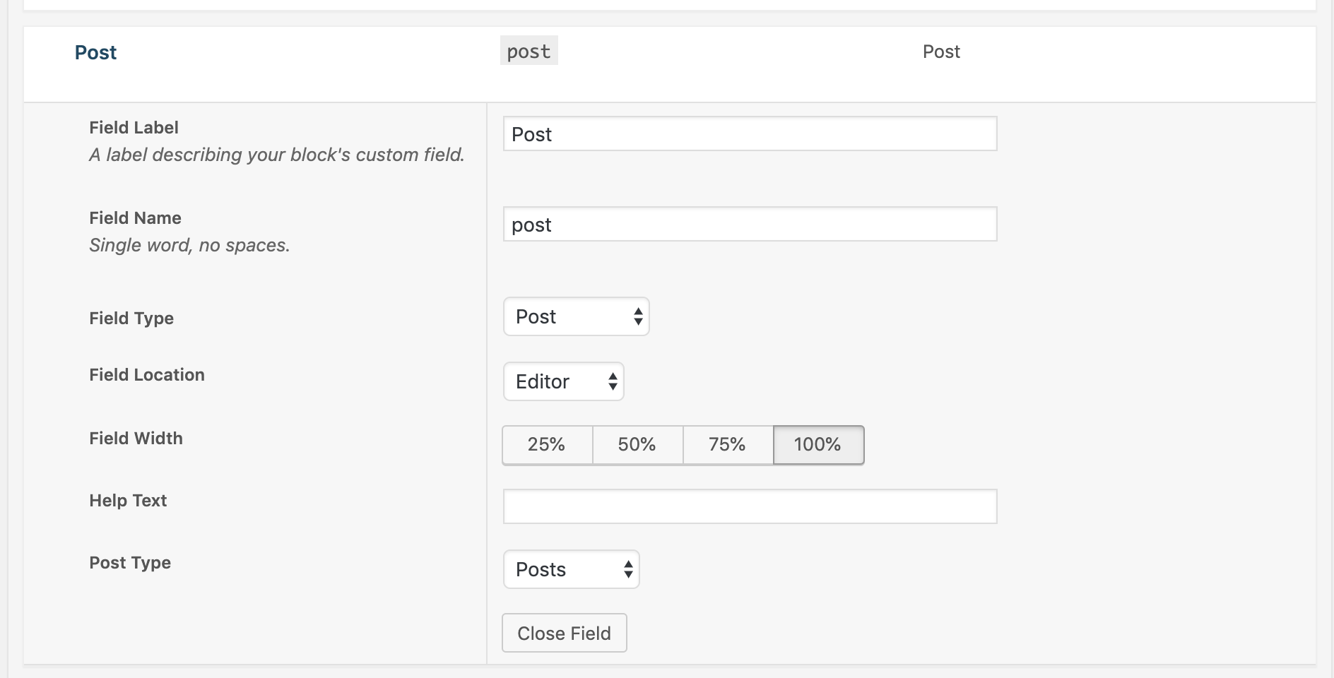 Post field doesn't go 100% wide · Issue #459 · getblocklab/block-lab · GitHub