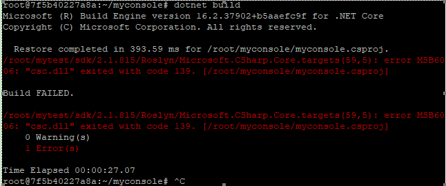 With Net Core 21 Build Failed Msb6006 Cscdll Exited With Code 139 On Ubuntu2004 Arm64 