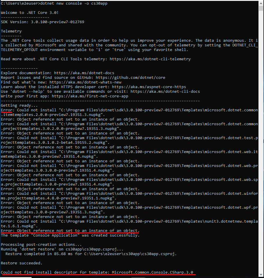Dotnet New A Project Returns Some Errors With Net Core 30 Preview 7 · Issue 10362 · Dotnet