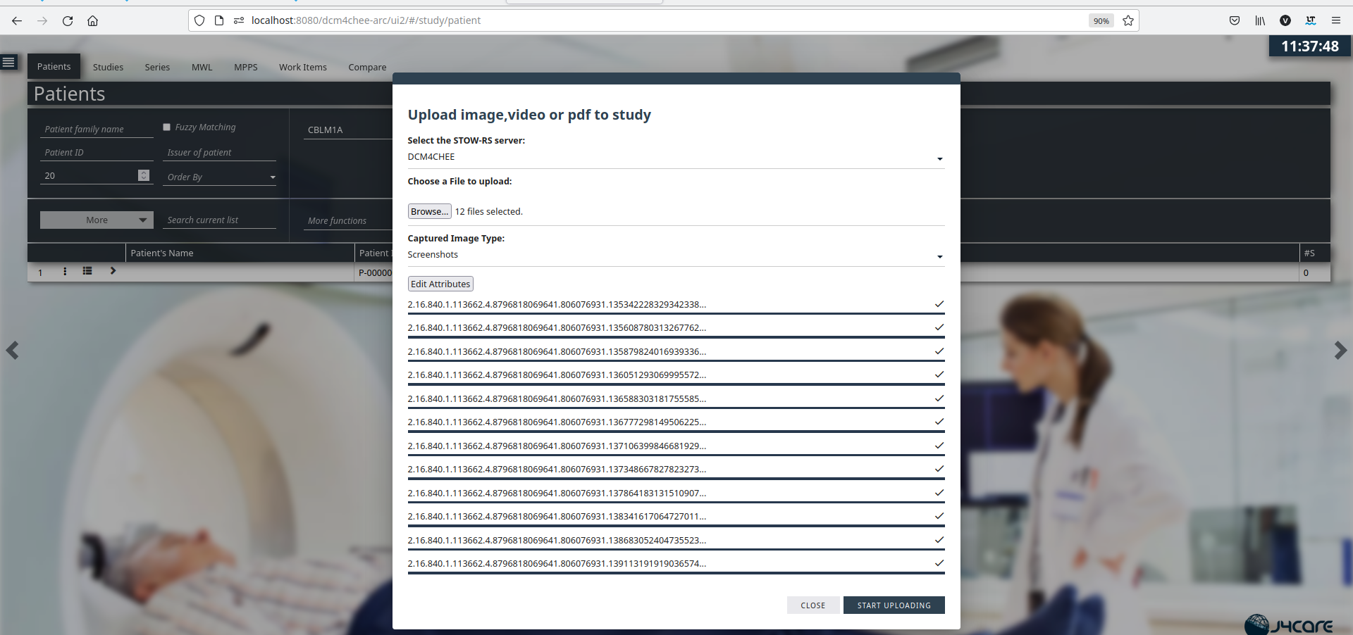 UI Navigation : Uploading multiple bulkdata (image/pdf/video) files on patient / study / series ...