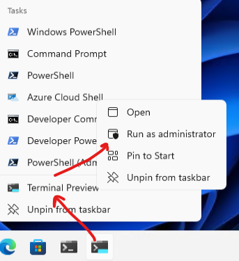 Terminal Preview: No longer able to launch (Admin) profile tab from non ...