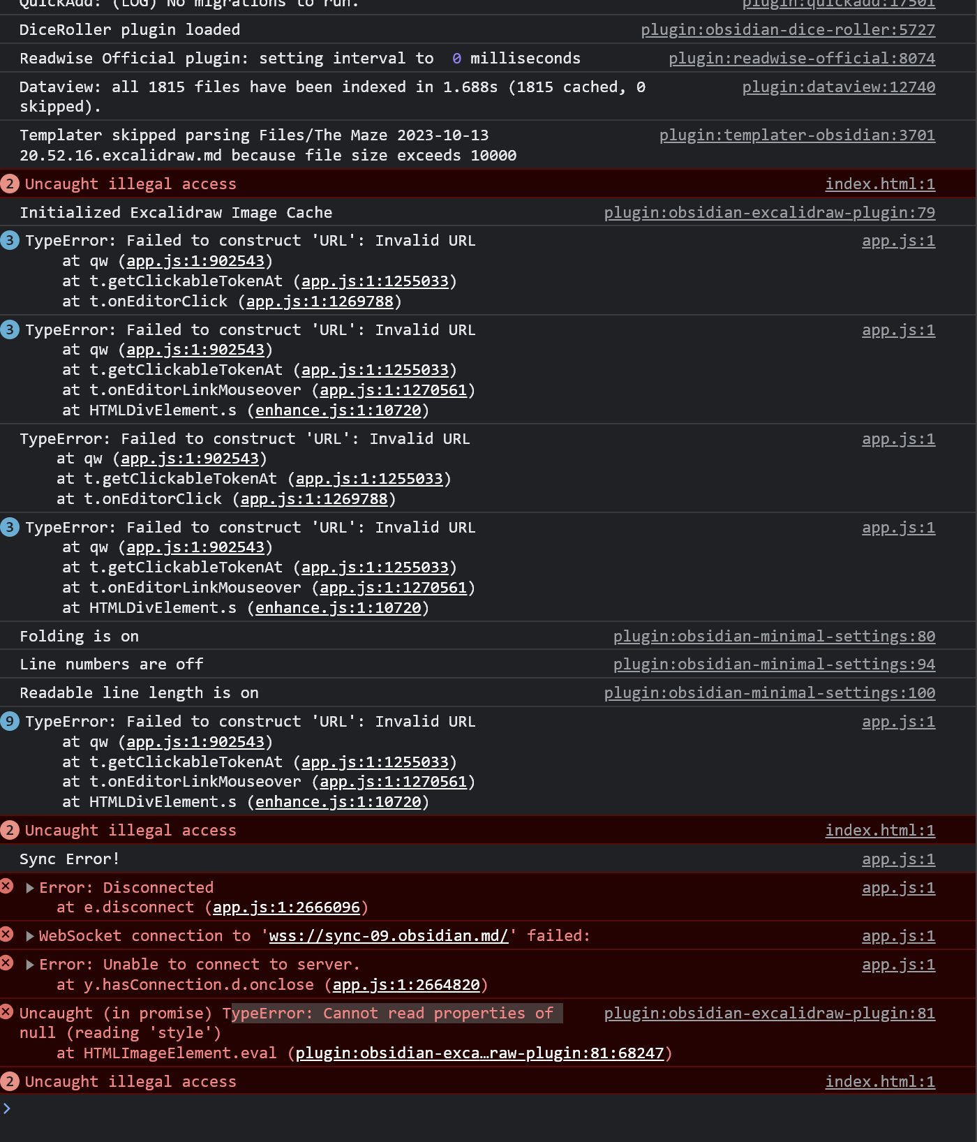 BUG: Error on each time I go out and back into Obsidian TypeError · Issue #1382 · zsviczian ...