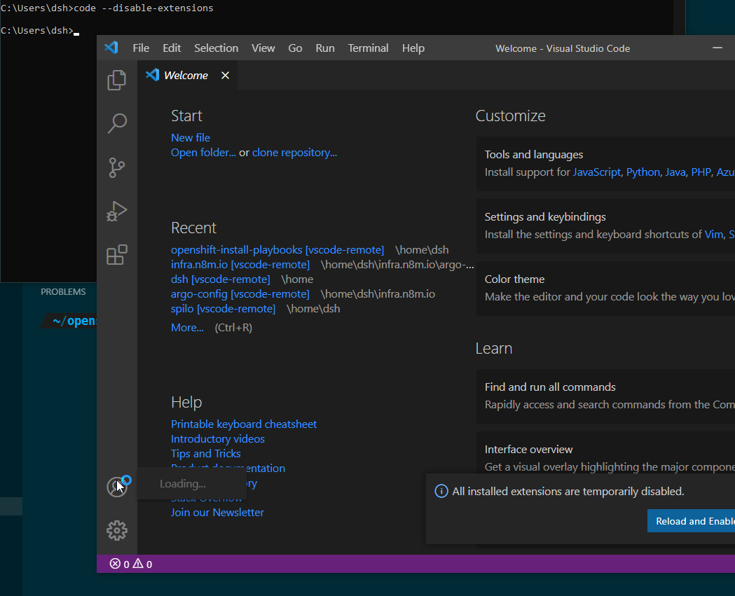 Sign in stuck in "Loading..." after each new launch of vscode · Issue ...