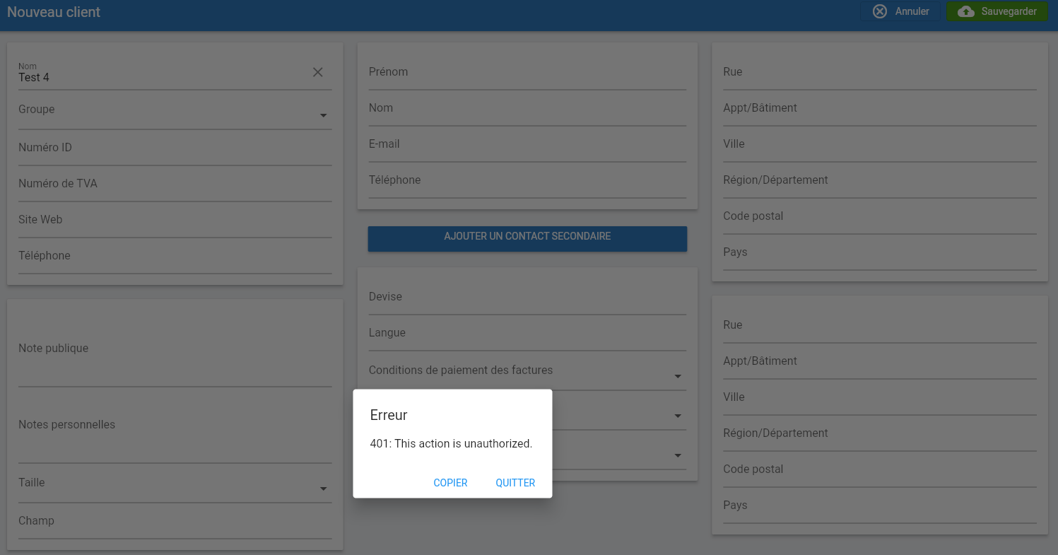This action is unauthorized to create a client with a regular user - 5. ...