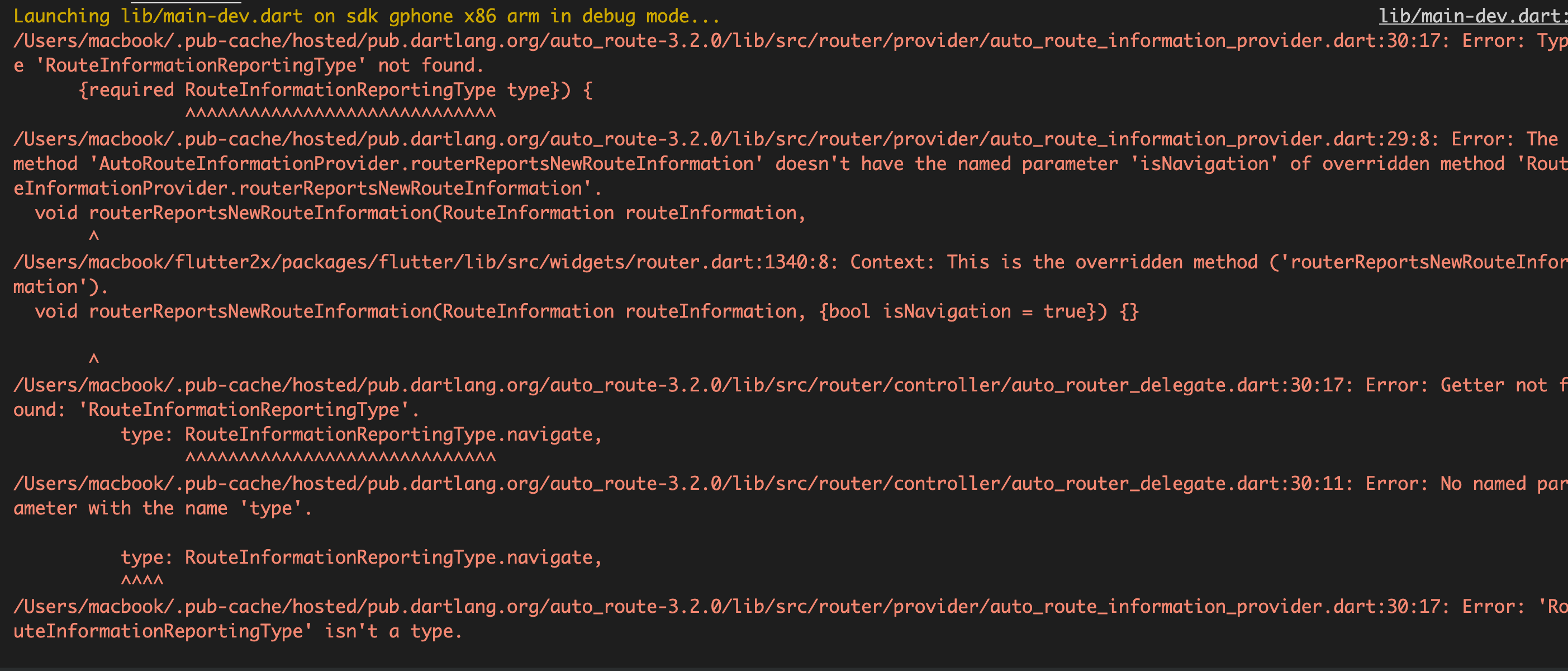 'AutoRouteInformationProvider.routerReportsNewRouteInformation' doesn't have the named parameter ...
