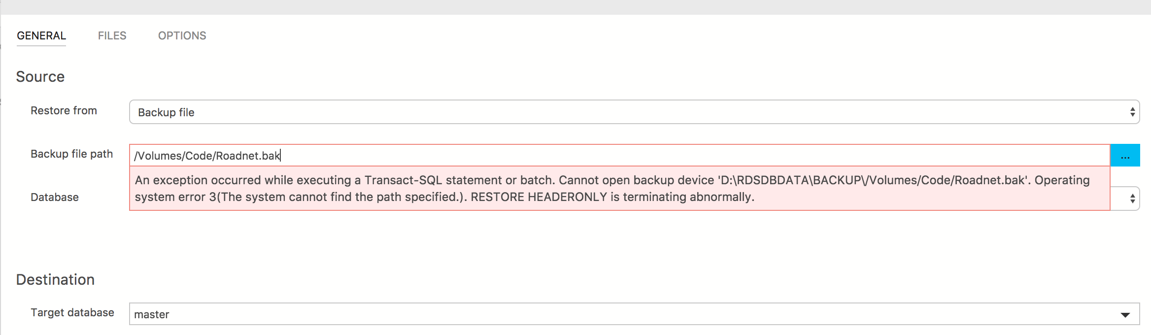 Cannot restore db from backup (.bak file) MacOSX - High Sierra · Issue ...