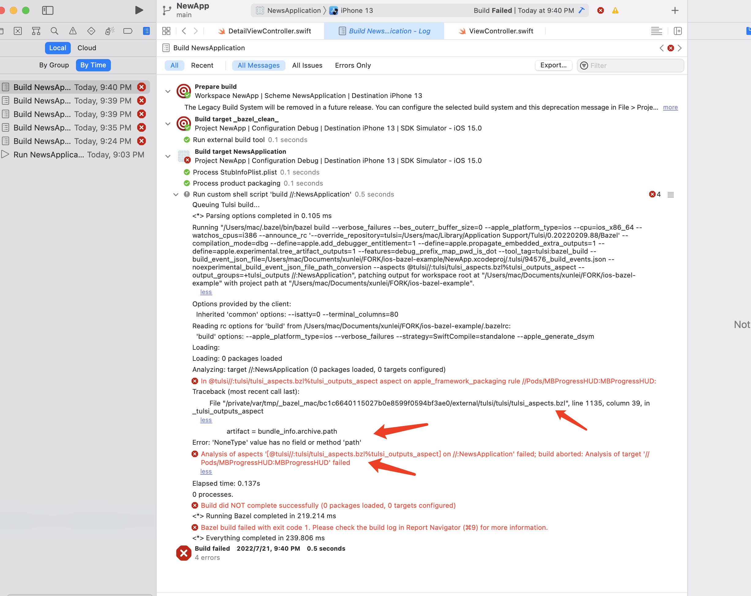 In @tulsi//:tulsi/tulsi_aspects.bzl%tulsi_outputs_aspect aspect on apple_framework_packaging ...