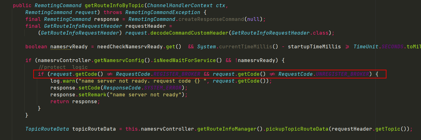 Remove ClientRequestProcessor#getRouteInfoByTopic method invalid logic judgment · Issue #5482 ...