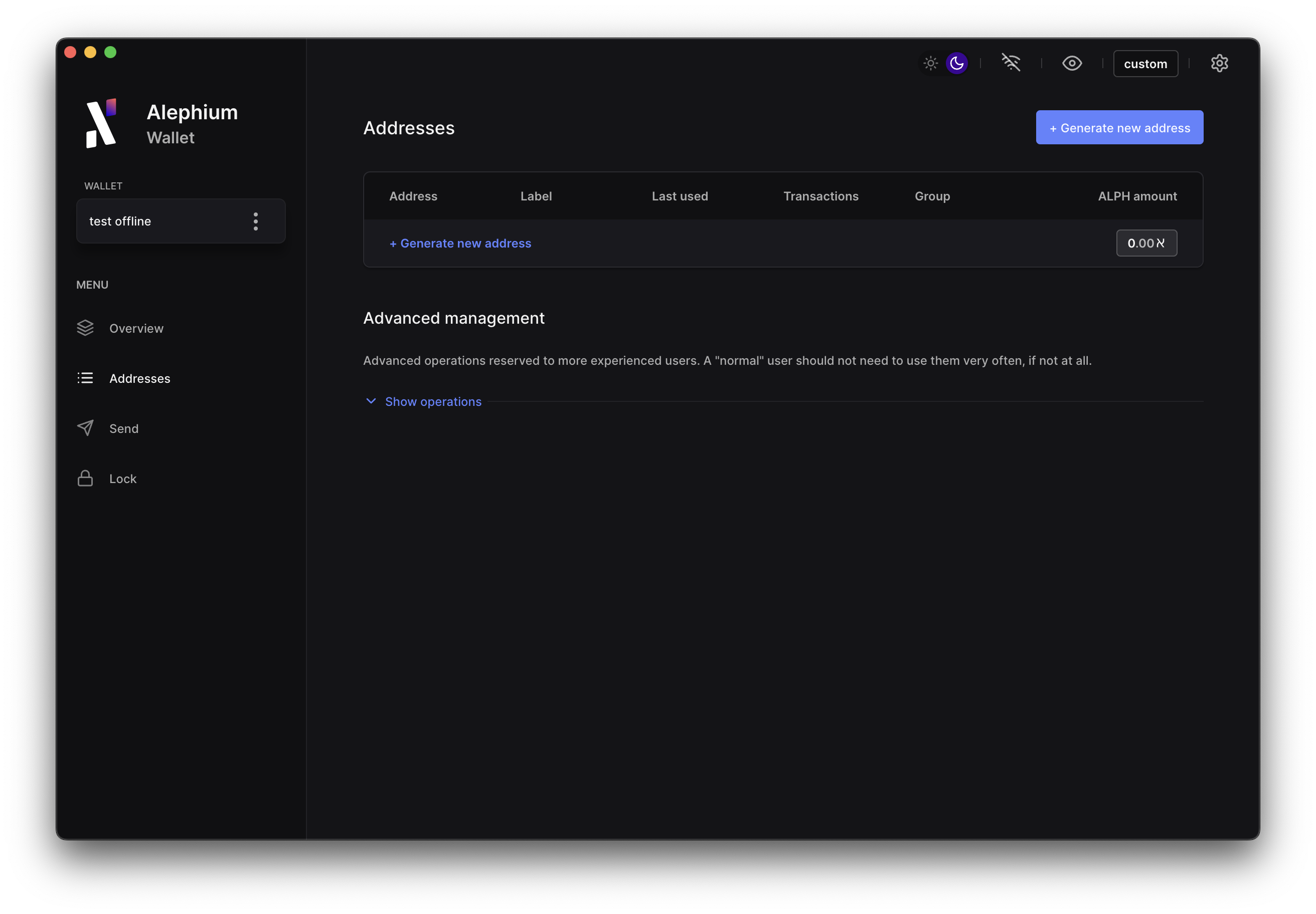 Generating a wallet in offline mode does not create a main address · Issue #297 · alephium ...