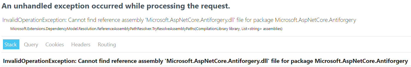 Enabling Razor File Compilation In 3 0 Causes Invalidoperationexception When Reloading Page With