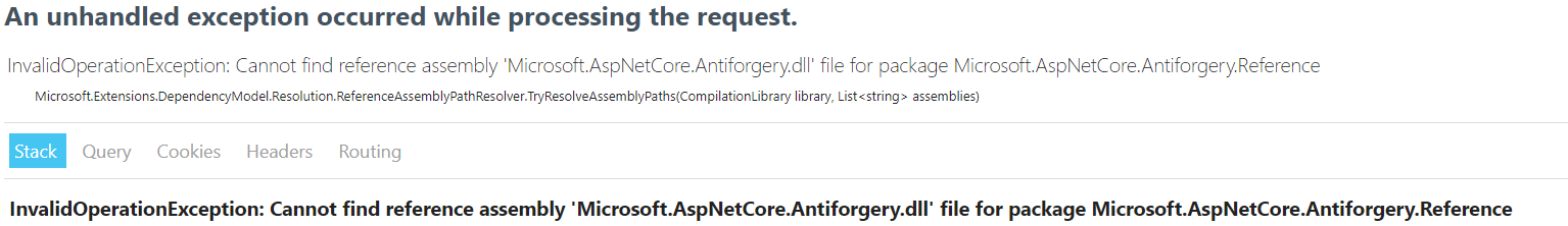 Enabling Razor File Compilation In 30 Causes Invalidoperationexception When Reloading Page With